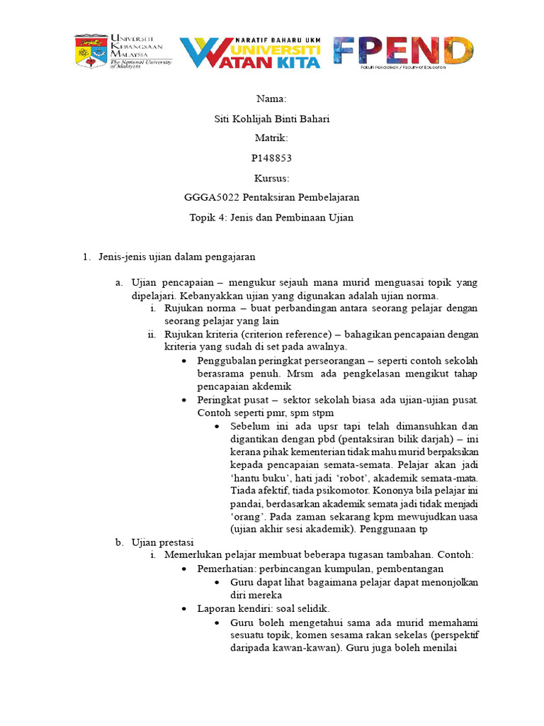 JENIS DAN PEMBINAAN UJIAN (JSU) | PDF