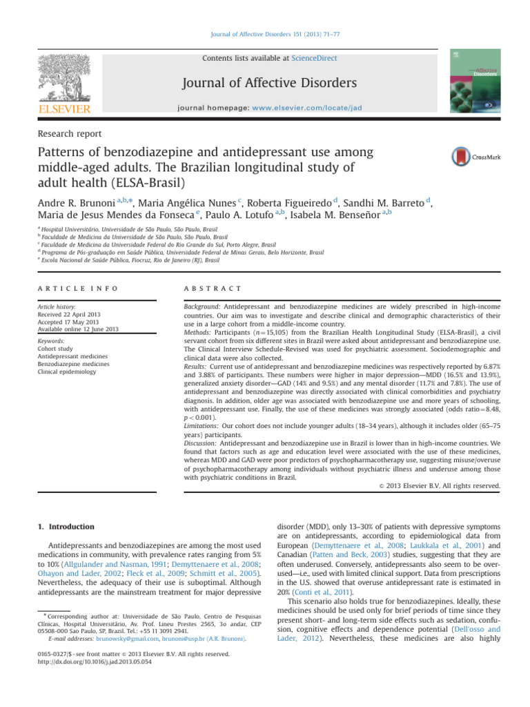 Patterns of benzodiazepine and antidepressant use among middle-aged ...
