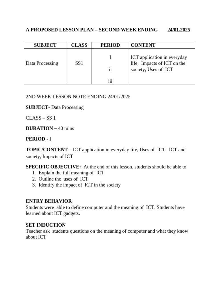 A PROPOSED LESSON PLAN | PDF | Educational Technology | Teachers