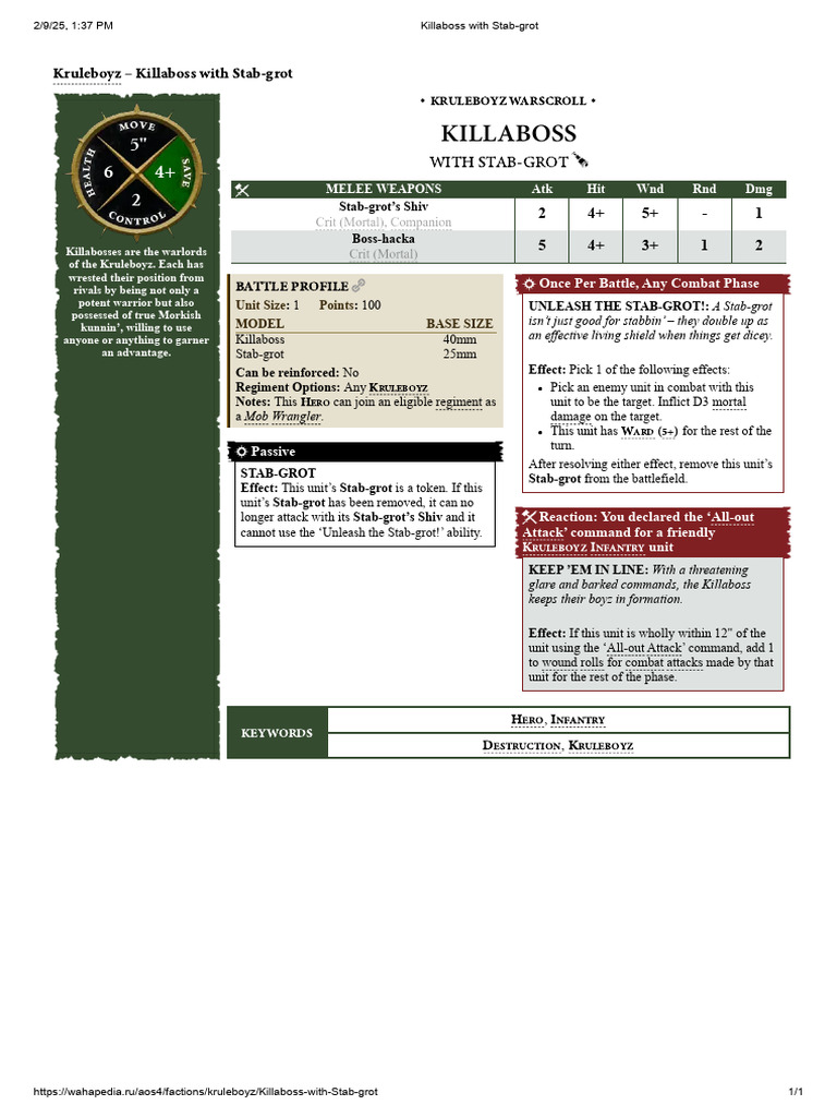 Kruleboyz Killaboss with Stab-grot Guide | PDF | Infantry | Military