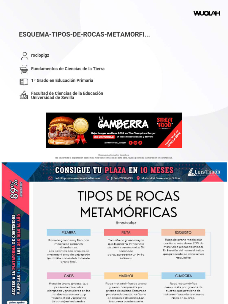 Wuolah Free Esquema Tipos de Rocas Metamorficas | PDF