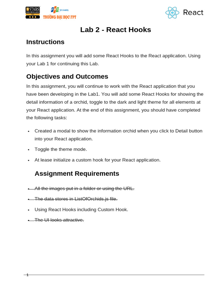 React Hooks Lab: Orchid Details & Theme Toggle | PDF