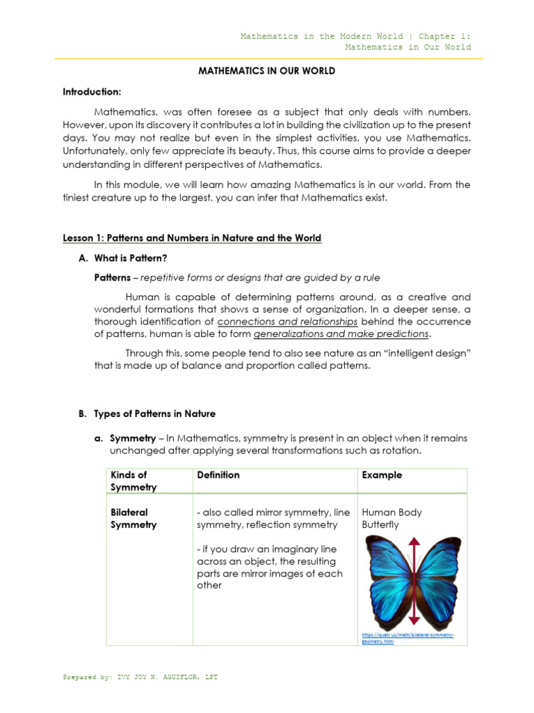 Module 1 Mathematics In Our World Pdf Pattern Symmetry