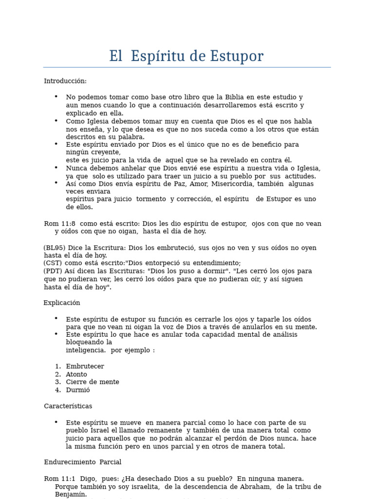 El Espíritu de Estupor y su Juicio | PDF | Dios | Pecado