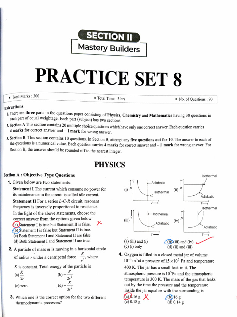 JEE Main Practice Set 8: Physics, Chemistry, Math | PDF | Temperature | Gases