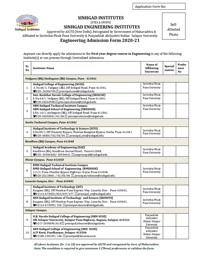 Engg - Application - Form - 2020 - 21 Singhad | PDF | Justice | Crime ...