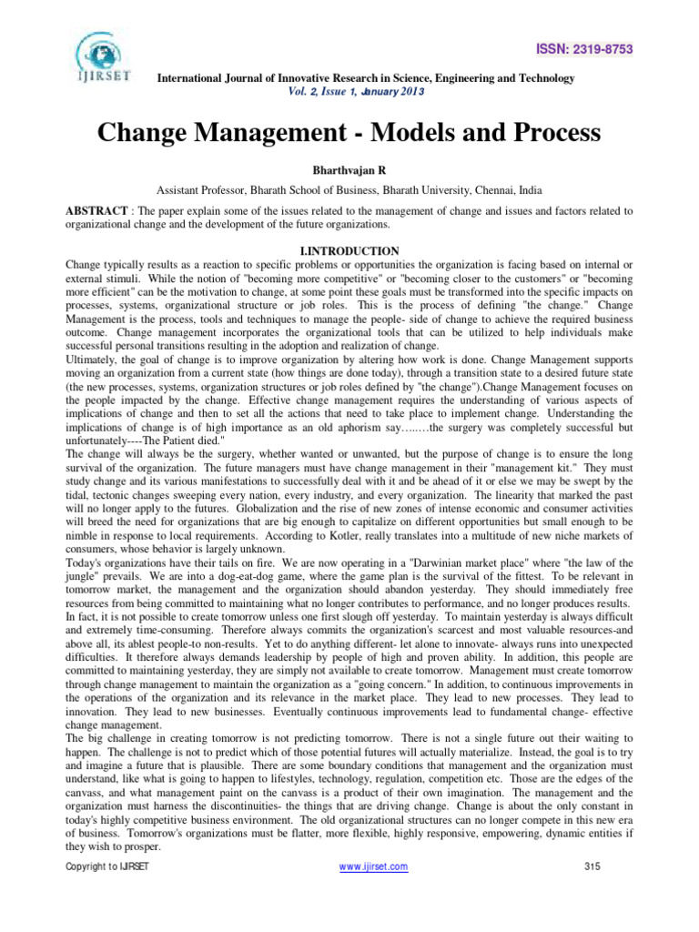 Change Management - Models and Process | PDF | Change Management