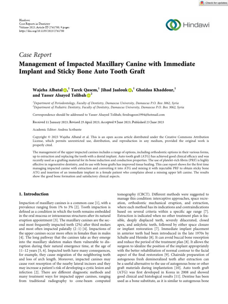 Case Reports in Dentistry - 2023 - Albatal - Management of Impacted ...