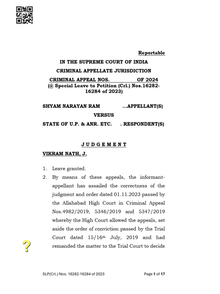 S294crpc Shyam Narayan Ram Vs State of Up | PDF | Evidence (Law ...