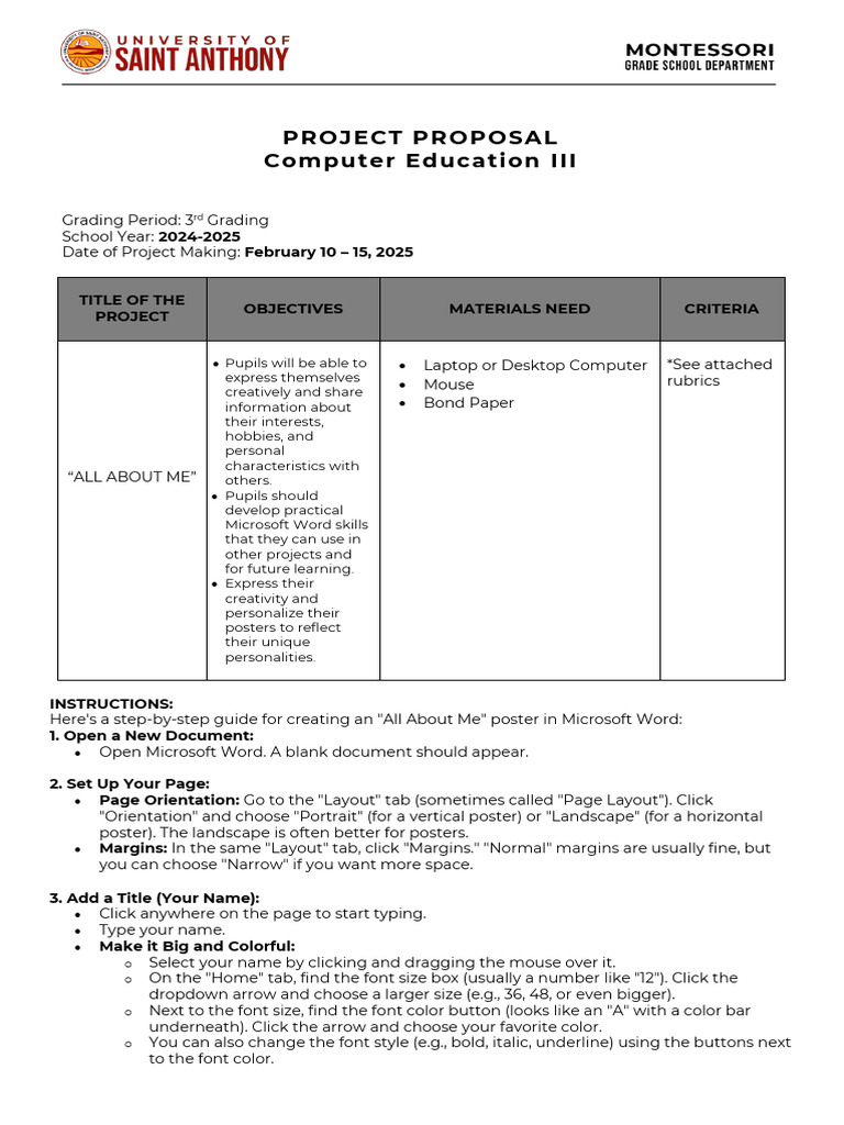 Project in Computer Iii All About Me | PDF | Page Layout | Typefaces