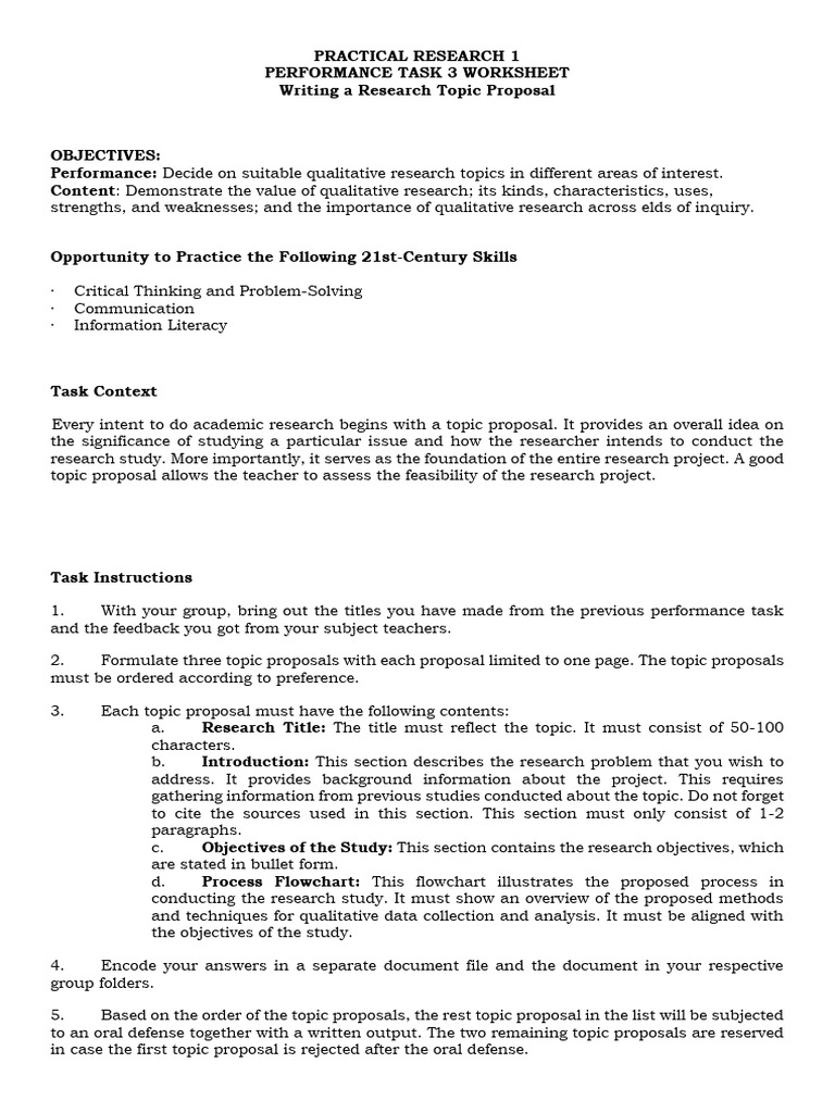 PR1 - L3W4 - Writing A Topic Proposal | PDF | Qualitative Research | Information