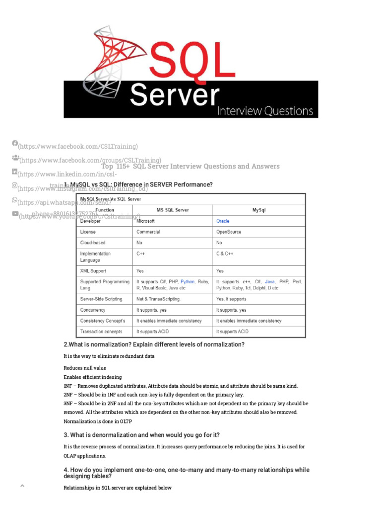 SQL Server Interview Question - CSL Training - CISCO, Microsoft, Linux, Juniper, Asterisk ...