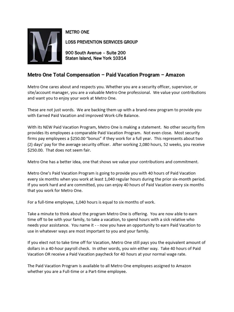 Amazon Vacation Policy Acknowledgement | PDF | Paycheck | Employment