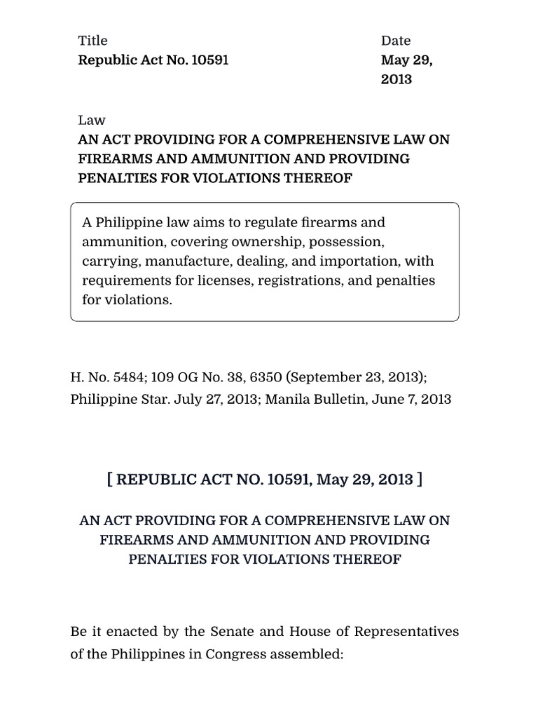 Republic Act No. 10591 | PDF | Projectiles | Projectile Weapons