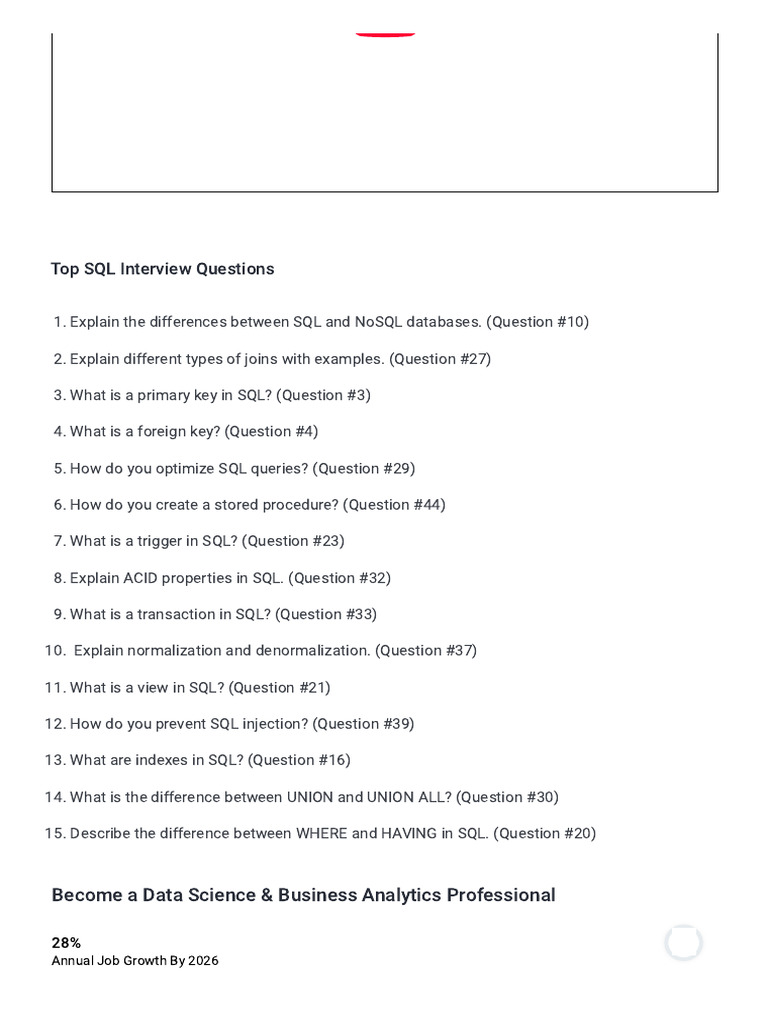The 75 SQL Interview Questions - Your Ultimate Guide | PDF | Databases | Sql