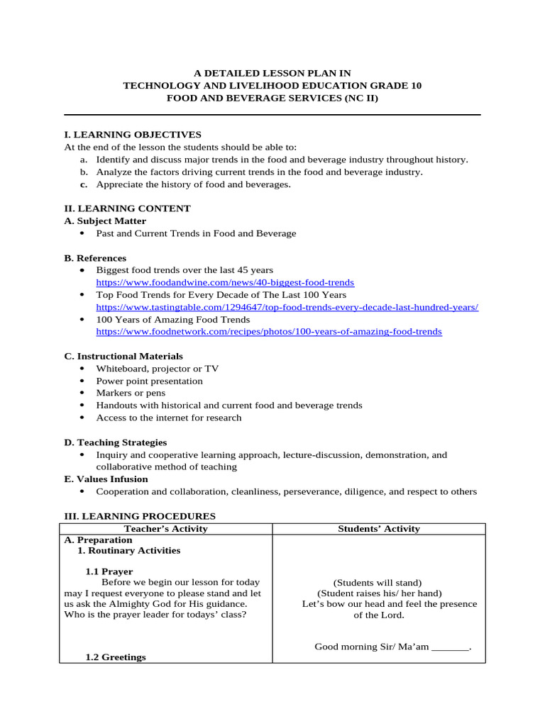 Detailed-Lesson-Plan | PDF | Convenience Food | Meal