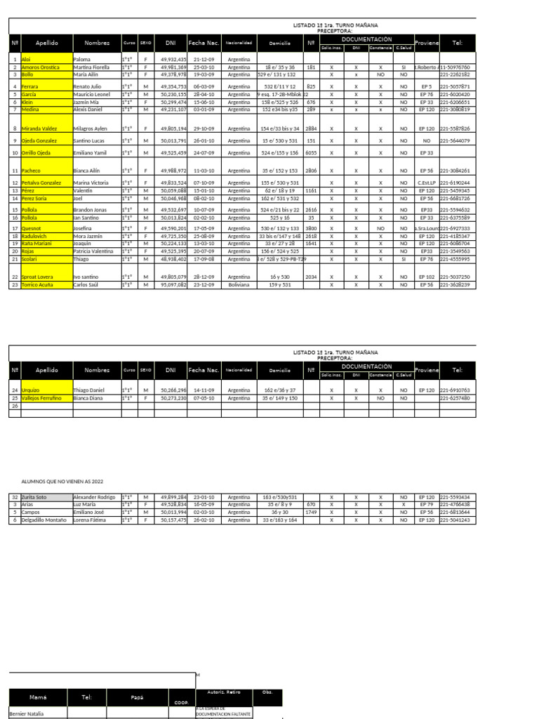 Planilla Alumnos 2023 | PDF