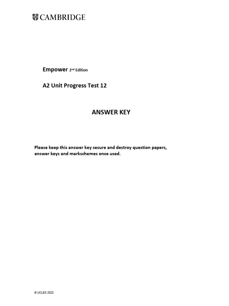 Unit Progress Test 12 Answer Key - Version A | PDF