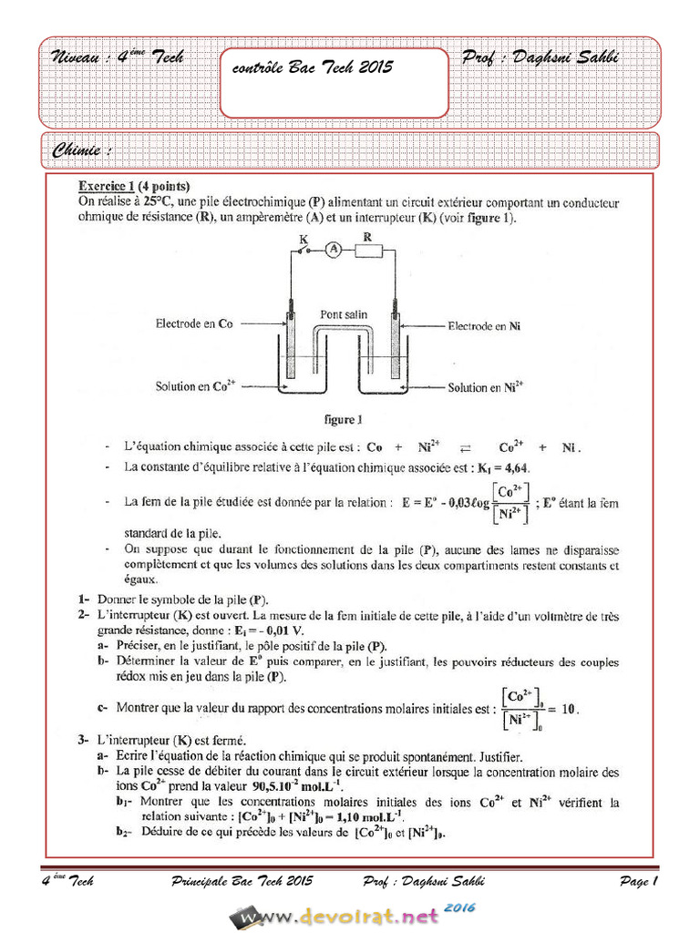 Devoir Corrigé de Révision - Sciences Physiques - Principale BAC SC ...