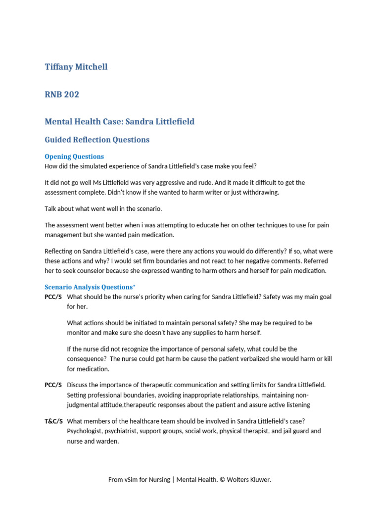 RNB Vsim2.0 - MentalHealth - SandraLittlefield - GRQ | PDF | Nursing | Mental Health