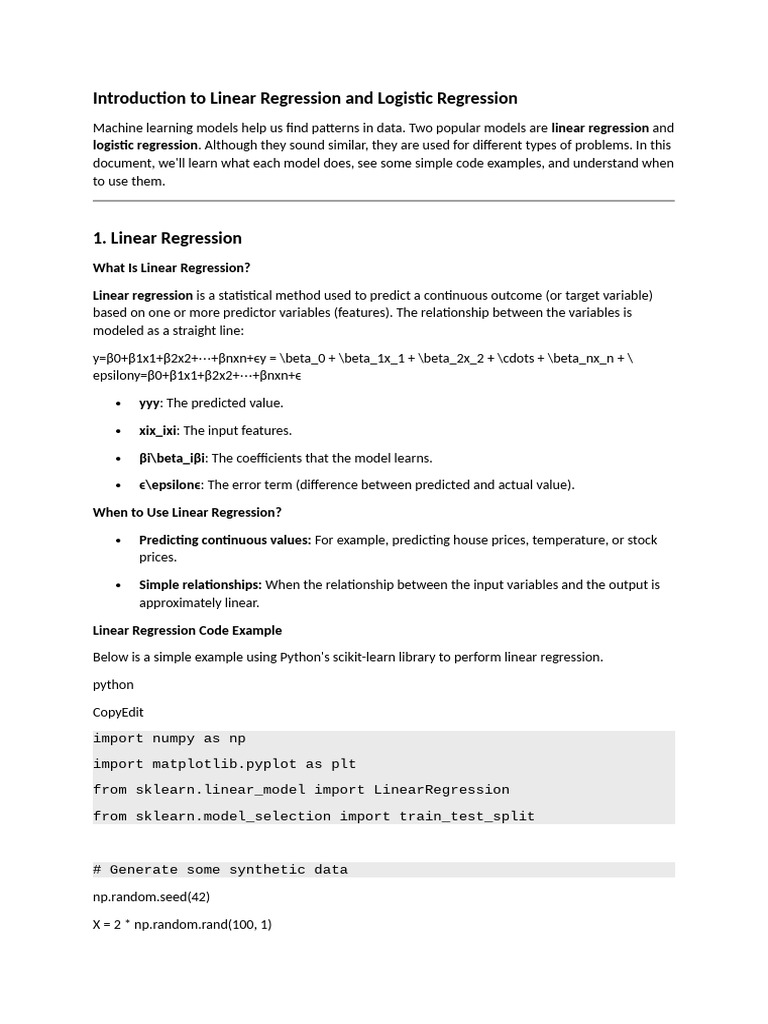 Intro To Linear and Logistic Reg | PDF | Logistic Regression | Regression Analysis