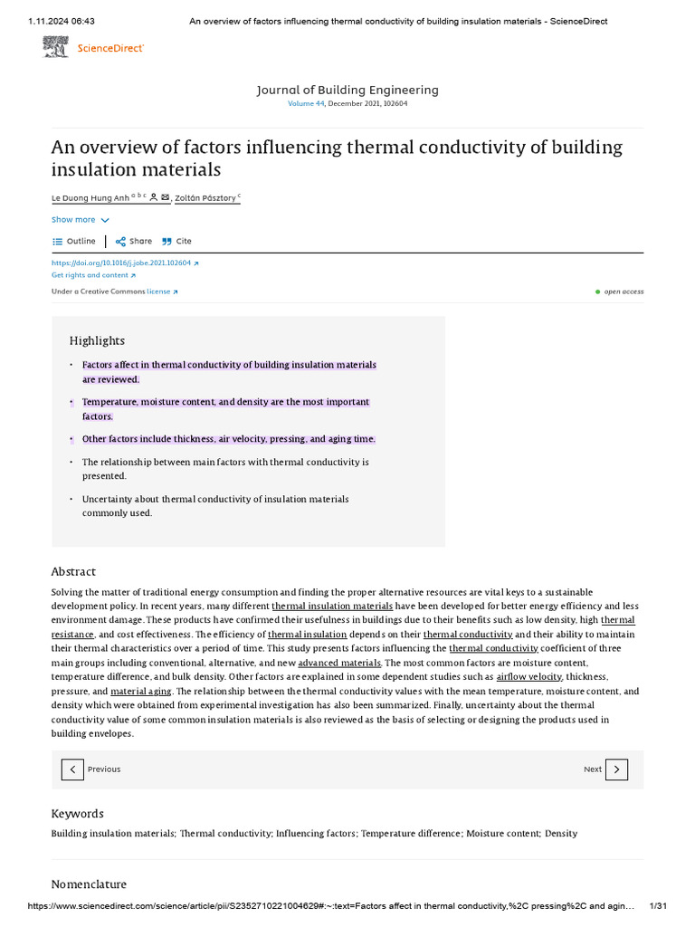 Factors Affecting Thermal Conductivity in Insulation | PDF | Building ...