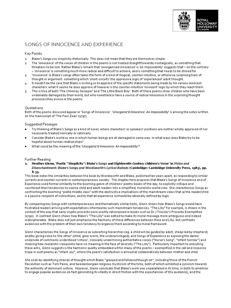 Songs of Innocence and Experience English Teacherhub | PDF | William ...