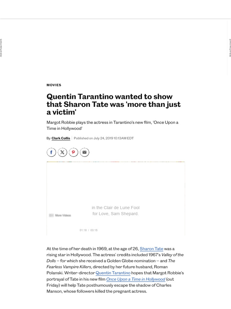 Quentin Tarantino On Including Sharon Tate in Once Upon A Time in Hollywood | PDF
