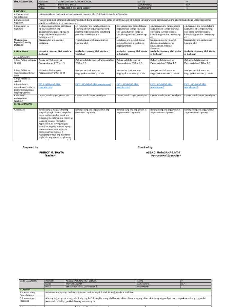 DLL ESP9 Q1 WK 7 8 | PDF