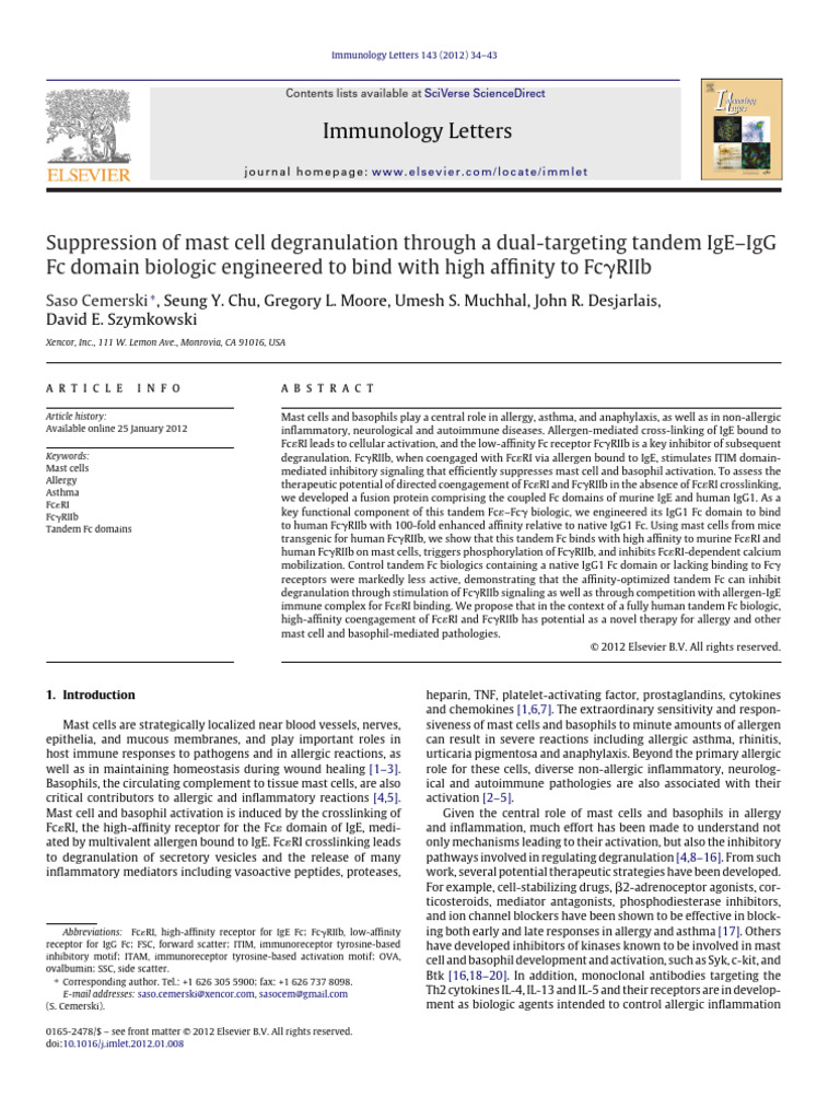 Suppression of mast cell degranulation through a dual-targeting tandem ...