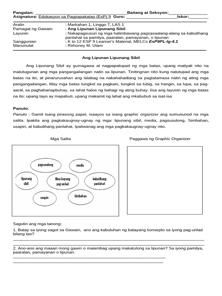 ESP 9 Q1 Week 7 LAS 1 2 | PDF