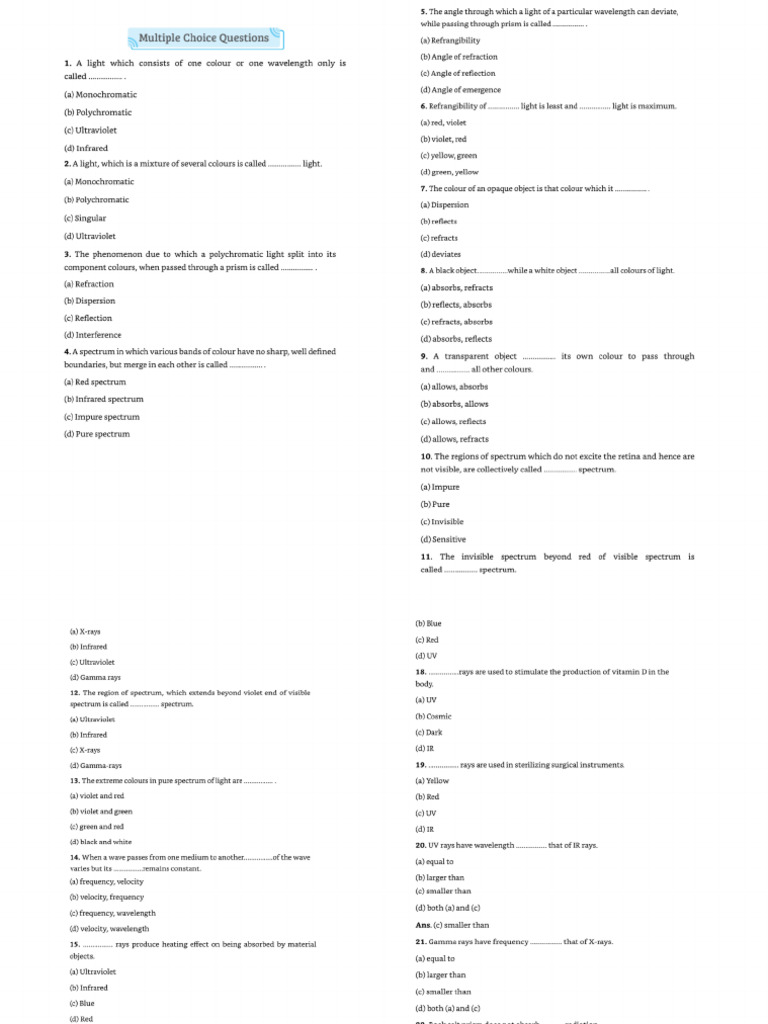 10th ICSE Physics_E-M Spectrum_Numerical Qs | PDF