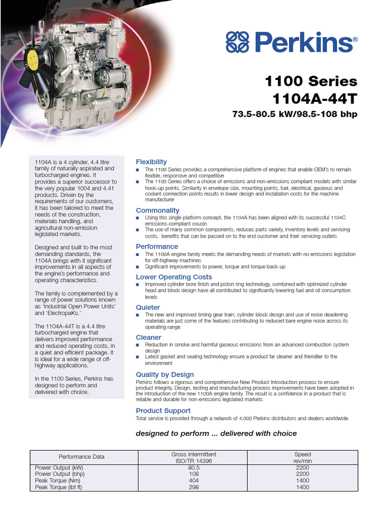 Perkins 1104A-44T Engine Overview | PDF | Engines | Horsepower