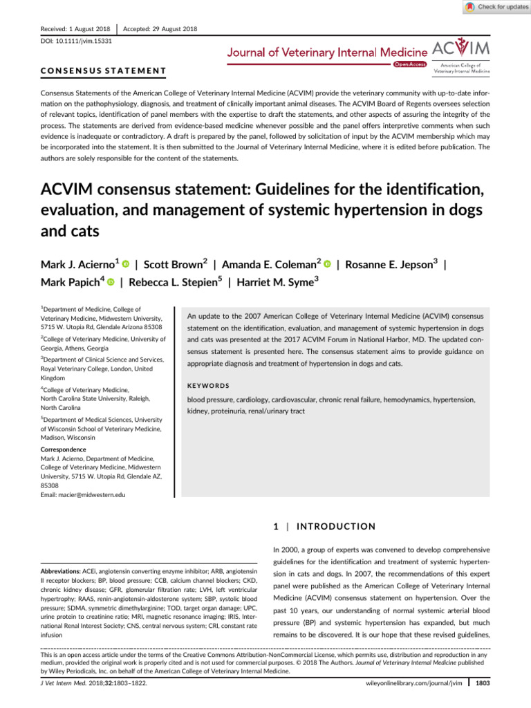 Veterinary Internal Medicne - 2018 - Acierno - ACVIM Consensus Statement Guidelines For The ...