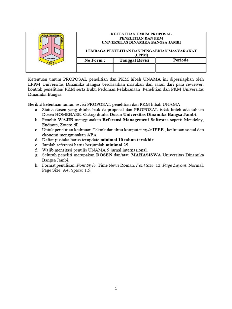 Panduan Proposal Penelitian & PKM UNAMA | PDF
