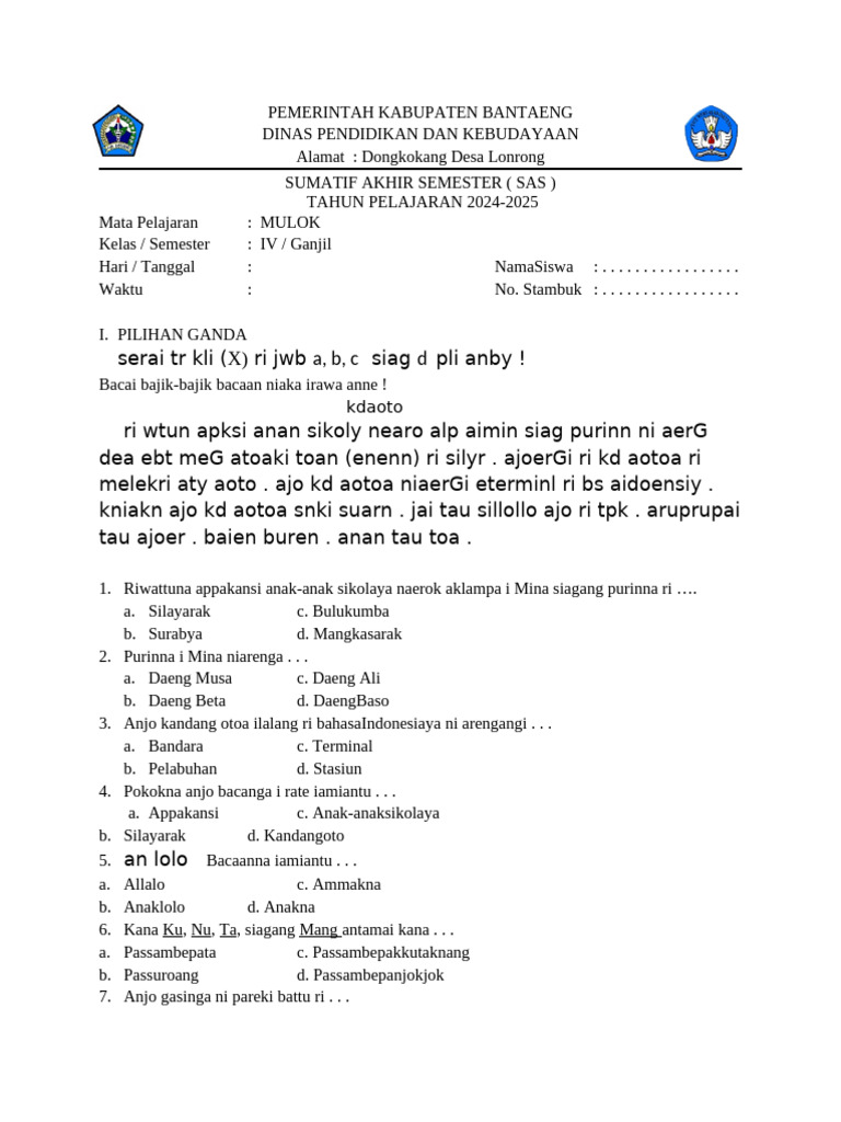 sAS MULOK GANJIL KELAS 4 | PDF
