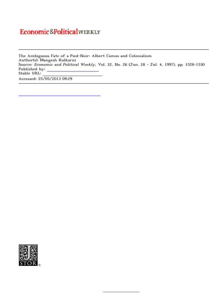 Camus, Colonialism, and L'Etranger Analysis | PDF | Albert Camus