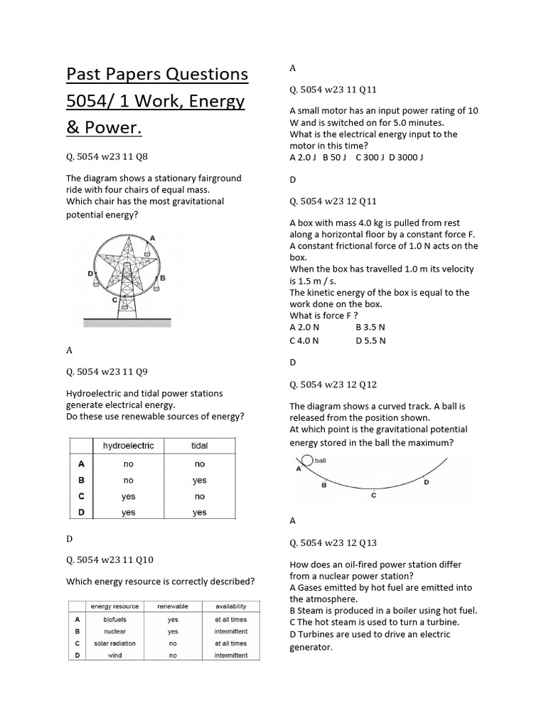 P1 Work, Power & Energy | PDF | Force | Potential Energy