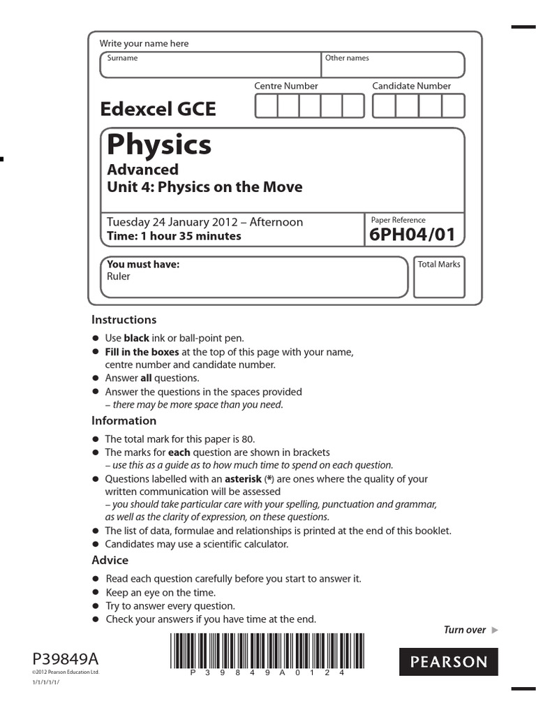 January 2012 QP - Unit 4 Edexcel Physics A-Level | PDF | Momentum | Proton
