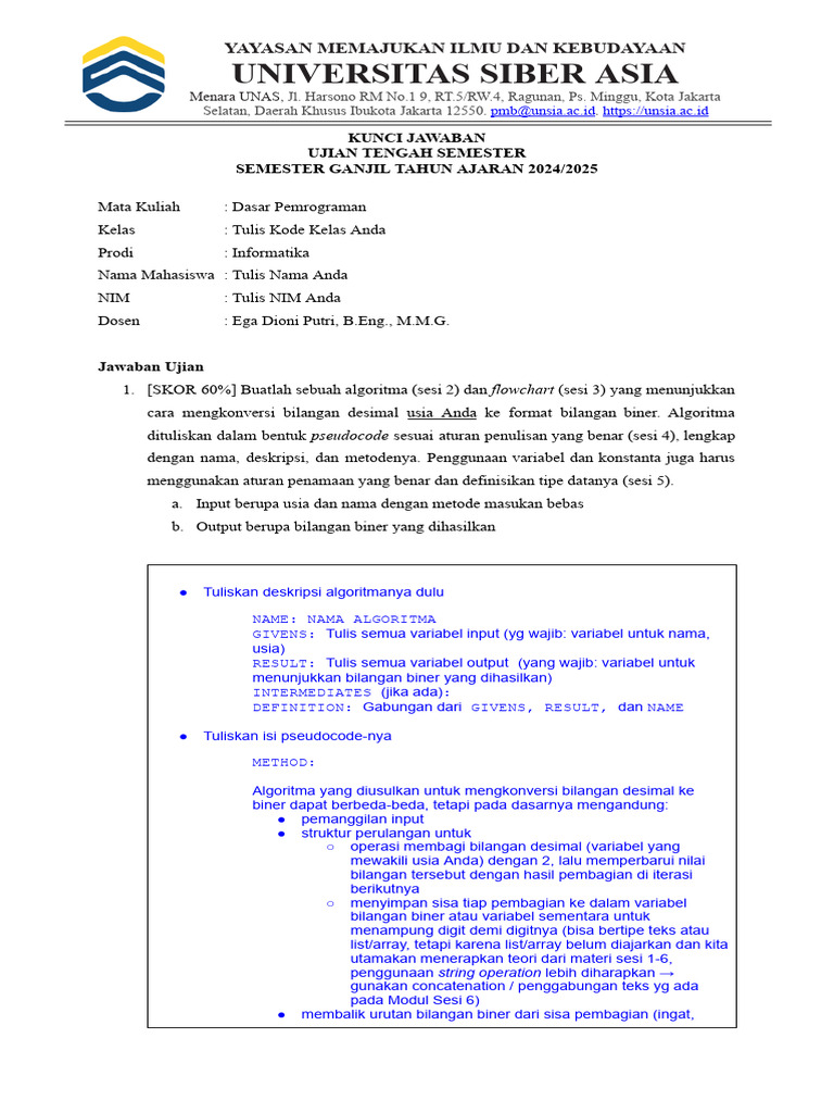 Kunci Jawaban UTS DASPRO Semester Ganjil 2024 - 2025 | PDF