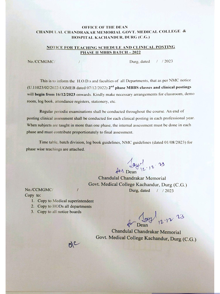 2nd Mbbs Time Table and Clinical Posting 2022 Batch | PDF