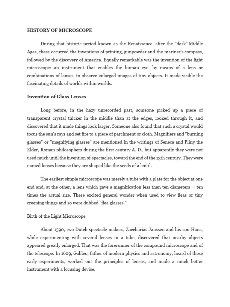 History of Microscope | PDF | Microscope | Equipment