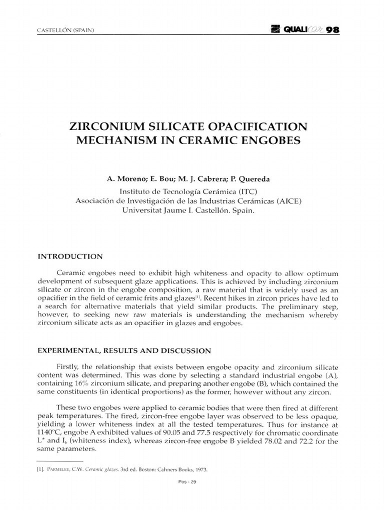 Zirconium Silicate Opacification in Engobes | PDF | Zirconium | Materials