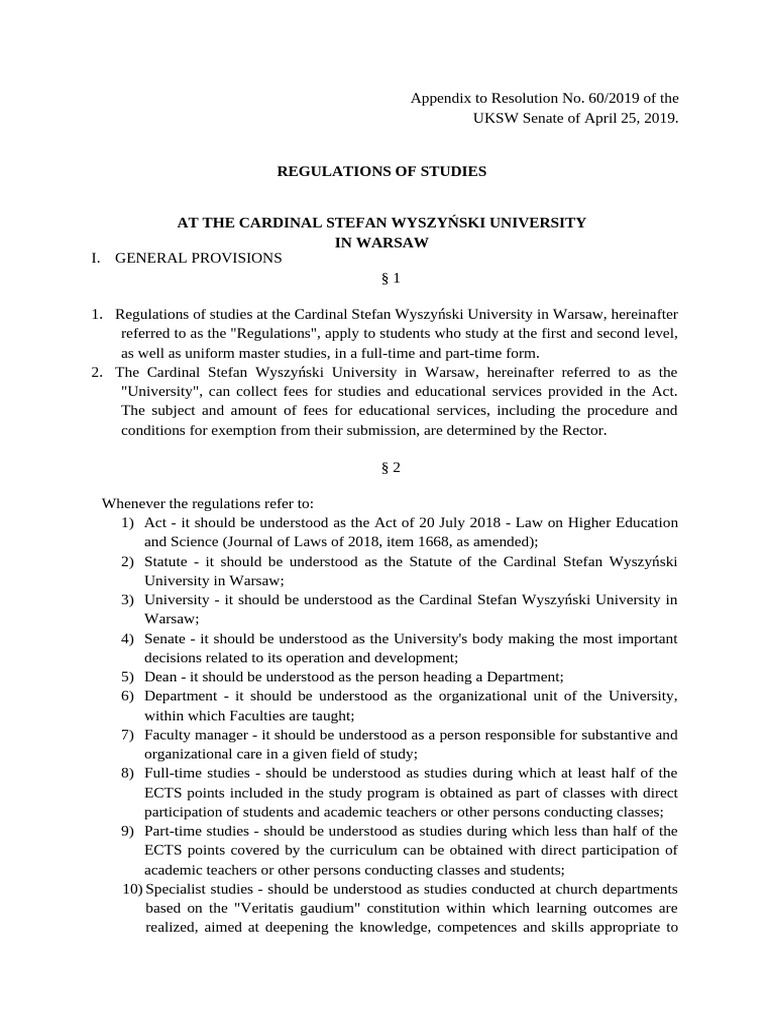 Regulamin-Studiów Z60 2019 PL EN | PDF | Thesis | Academic Degree