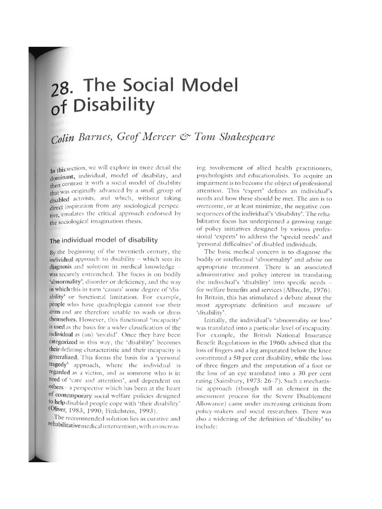 Barnes - The Social Model of Disability | PDF