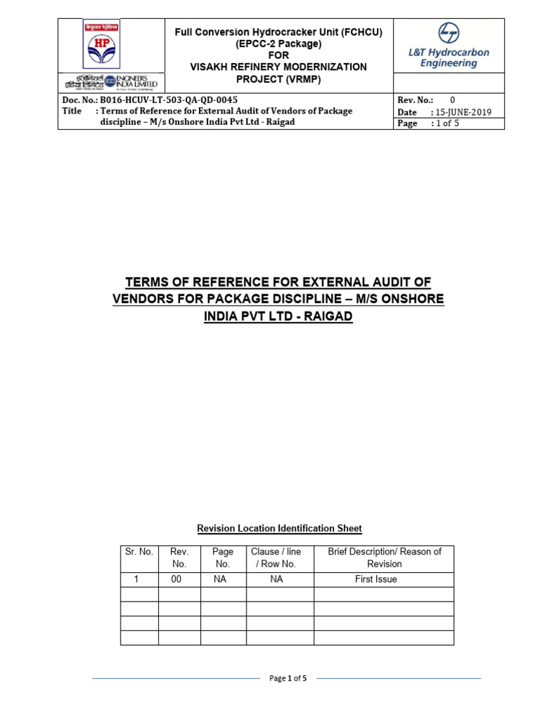 Terms of Reference - Package Discipline - Onshore | PDF | Audit ...