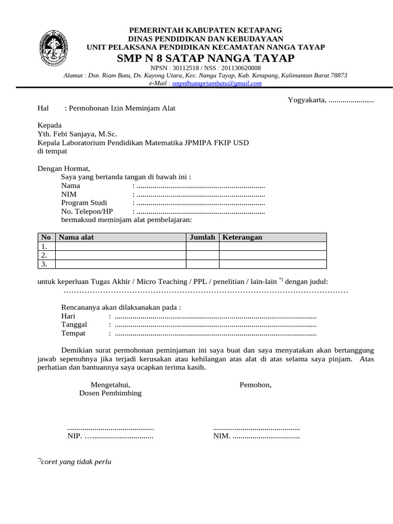 Surat Permohonan Peminjaman Alat | PDF