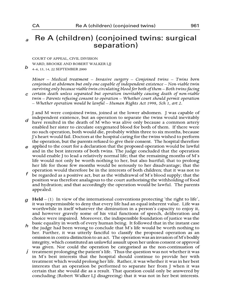 Court Ruling on Conjoined Twins Surgery | PDF | Childbirth | Vertebral ...