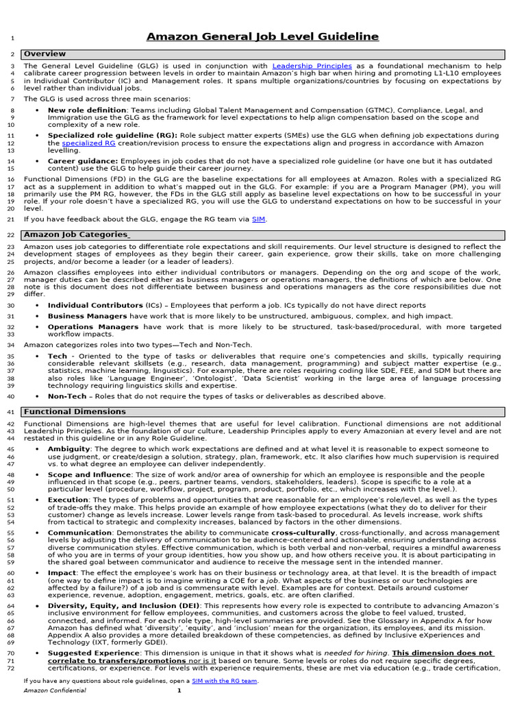 Amazon Job Level Guidelines Explained | PDF | Communication | Risk