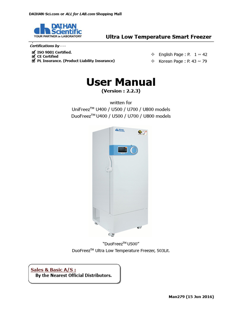 Ultra Low Freezer User Manual | PDF | Mains Electricity | Refrigerator